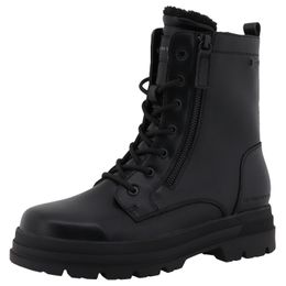 Winterstiefelette Tom Tailor, Damen, Gr. 39, schwarz, Lederimitat, Basic, Schuhe, Winterboots, Schnürboots mit Blockabsatz