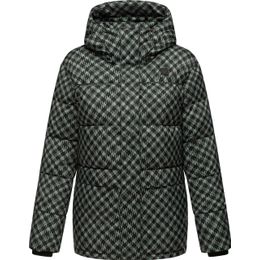 Steppjacke Ragwear "Wikesh Print", Damen, Gr. 4XL (48), grau (graugrün), Obermaterial: 100% Polyester, Innenfutter: 100% Polyester, Wattierung: 100% Polyester, gerade Po-bedeckend, hoch geschlossener Ausschnitt, Ärmel ohne Ärmelschlitz Strickbündchen, Jacken, Wasserdichte Damen Winterjacke mit Hahnentritt-Muster