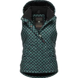 Steppweste Ragwear "Hesty Print", Damen, Gr. XXXL(46), blau (ocean), Obermaterial: 100% Polyester; Innenfutter: 100% Polyester; Wattierung: 100% Polyester, gerade h&uuml;ftbedeckend, hoch geschlossener Ausschnitt, Westen Steppweste, Weste mit abnehmbarer Kapuze und Hahnentritt Muster