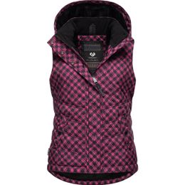 Steppweste Ragwear "Hesty Print", Damen, Gr. XXL (44), pink (fuchsia), Obermaterial: 100% Polyester, Innenfutter: 100% Polyester, Wattierung: 100% Polyester, gerade hüftbedeckend, hoch geschlossener Ausschnitt, Westen, Weste mit abnehmbarer Kapuze und Hahnentritt Muster