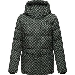 Steppjacke Ragwear "Wikesh Print", Damen, Gr. 4XL (48), grau (graugrün), Obermaterial: 100% Polyester, Innenfutter: 100% Polyester, Wattierung: 100% Polyester, gerade Po-bedeckend, hoch geschlossener Ausschnitt, Ärmel ohne Ärmelschlitz Strickbündchen, Jacken, Wasserdichte Damen Winterjacke mit Hahnentritt-Muster