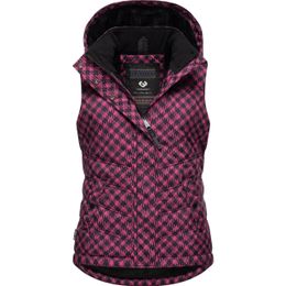 Steppweste Ragwear "Hesty Print", Damen, Gr. M (38), pink (fuchsia), Obermaterial: 100% Polyester, Innenfutter: 100% Polyester, Wattierung: 100% Polyester, gerade hüftbedeckend, hoch geschlossener Ausschnitt, Westen, Weste mit abnehmbarer Kapuze und Hahnentritt Muster