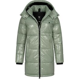 Wintermantel Ragwear "Roobie Long", Damen, Gr. M (38), gr&uuml;n, Obermaterial: 100% Nylon; Innenfutter: 100% Polyester; Wattierung: 100% Polyester, gerade ca. Mitte Oberschenkel, &Auml;rmel ohne &Auml;rmelschlitz Rippstrickb&uuml;ndchen, M&auml;ntel Wintermantel, super stylischer, g&auml;nzender Damen Steppmantel