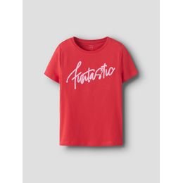 T-Shirt name it "NKFKASSIA SS TOP PB", M&auml;dchen, Gr. 116, rot (tomato), Jersey, Obermaterial: 95% Baumwolle, 5% Elasthan, bedruckt, regular fit normal, Rundhals, Shirts T-Shirt