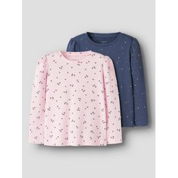 Longtop name it "NMFNELIA 2P LS SLIM TOP PB", M&auml;dchen, Gr. 92, cradle pink pack:with blau indigo, Jersey, Obermaterial: 95% Baumwolle, 5% Elasthan, bedruckt, slim fit, Rundhals, Tops