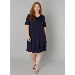 Shirtkleid Base Level Curvy "Abernathy", Damen, Gr. 48, N-Gr, blau (navy dunkelblau), Jersey, Obermaterial: 94% Viskose, 6% Elasthan, unifarben, Basic, figurumspielend, V-Ausschnitt, abnehmbar, Kleider Shirtkleid, Sommerkleid In leicht ausgestellter Form