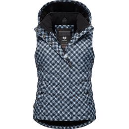 Steppweste Ragwear "Hesty Print", Damen, Gr. L (40), blau (cloud), Obermaterial: 100% Polyester, Innenfutter: 100% Polyester, Wattierung: 100% Polyester, gerade hüftbedeckend, hoch geschlossener Ausschnitt, Westen, Weste mit abnehmbarer Kapuze und Hahnentritt Muster