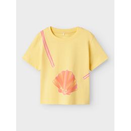 T-Shirt name it "NMFJASSA SS NREG TOP PB", M&auml;dchen, Gr. 116, braun (golden haze), Web, Obermaterial: 100% Baumwolle, bedruckt, regular fit, Rundhals, Shirts T-Shirt
