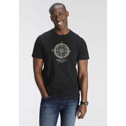 T-Shirt DELMAO, Herren, Gr. M (48/50), schwarz, Single Jersey, Obermaterial: 100% Baumwolle, bedruckt, normal, Rundhals, Shirts T-Shirt, Kurzarm, bedruckt, Rundhals, aus Baumwolle