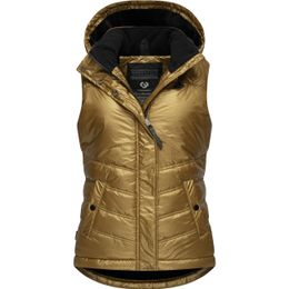 Steppweste Ragwear "Hesty Bling", Damen, Gr. XL (42), gold (goldfarben), Obermaterial: 100% Nylon, Innenfutter: 100% Polyester, Wattierung: 100% Polyester, gerade hüftbedeckend, hoch geschlossener Ausschnitt, Westen, Wasserdichte Outdoor-Weste mit abnehmbarer Kapuze