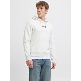 Jack & Jones Kapuzensweatshirt JACK & JONES "JJPAN SWEAT HOOD", Herren, Gr. L, grau (weiß melange), angeraute Sweatware, Obermaterial: 60% Baumwolle, 40% Polyester, meliert, regular fit, Rundhals, Rippbündchen, Sweatshirts