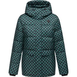 Steppjacke Ragwear "Wikesh Print", Damen, Gr. L (40), blau (ocean), Obermaterial: 100% Polyester, Innenfutter: 100% Polyester, Wattierung: 100% Polyester, gerade Po-bedeckend, hoch geschlossener Ausschnitt, Ärmel ohne Ärmelschlitz Strickbündchen, Jacken, Wasserdichte Damen Winterjacke mit Hahnentritt-Muster