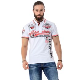 Cipo & Baxx Poloshirt CIPO & BAXX, Herren, Gr. M, wei&szlig;, Single Jersey, Obermaterial: 95% Baumwolle, 5% Elasthan, bedruckt, slim fit h&uuml;ftlang, Rundhals, Shirts
