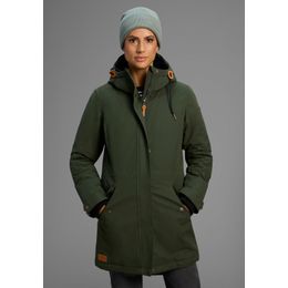 Parka Kangaroos, Damen, Gr. 40, dunkel khaki, Web, Obermaterial: 54% Polyester, 46% Baumwolle. Futter: 100% Polyester. Futter Oberteil: 100% Polyester. Wattierung: 100% Polyester, Fellimitat, unifarben, normal, Jacken Parka, mit Teddy Fellimitat gef&uuml;ttert, Winterjacke