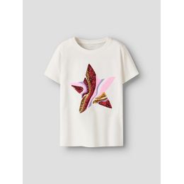 T-Shirt name it "NKFKASSIA SS TOP PB", M&auml;dchen, Gr. 116, coconut milk, Jersey, Obermaterial: 95% Baumwolle, 5% Elasthan, bedruckt, regular fit normal, Rundhals, Shirts T-Shirt