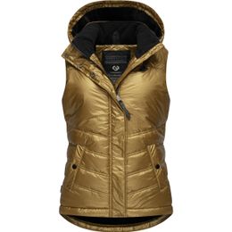 Steppweste Ragwear "Hesty Bling", Damen, Gr. L (40), gold (goldfarben), Obermaterial: 100% Nylon, Innenfutter: 100% Polyester, Wattierung: 100% Polyester, gerade hüftbedeckend, hoch geschlossener Ausschnitt, Westen, Wasserdichte Outdoor-Weste mit abnehmbarer Kapuze