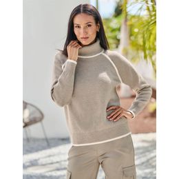 Rollkragenpullover Heine "Pullover", Damen, Gr. 40, grau (taupe, champagner), 78% Polyester, 13% Polyacryl, 6% Wolle, 3% Elasthan, unifarben, Pullover Rollkragenpullover
