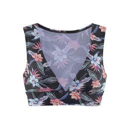 Bustier-Bikini-Top Kangaroos "Agave", Damen, Gr. 40, Cup C/D, schwarz (schwarz, bedruckt), Recycling-Polyamid, bedruckt, floral, Bikini-Oberteile, mit V-Ausschnitt
