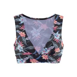 Bustier-Bikini-Top Kangaroos "Agave", Damen, Gr. 36, Cup C/D, schwarz (schwarz, bedruckt), Recycling-Polyamid, bedruckt, floral, Bikini-Oberteile, mit V-Ausschnitt