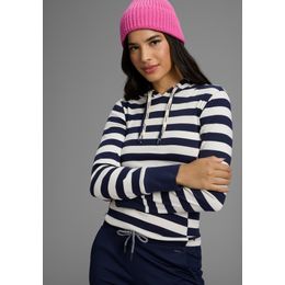 Kapuzenshirt Kangaroos, Damen, Gr. 36/38, navy, sanftes wei&szlig;, Rippware, Obermaterial: 100% Baumwolle, gestreift, figurbetont, Rippb&uuml;ndchen, Shirts Kapuzenshirt, mit Blockstreifen und doppelter Kordel