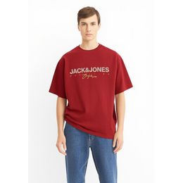 Jack & Jones T-Shirt JACK & JONES JUNIOR "JORCANGGU mit Druck und angenehmem Tragegefühl", Jungen, Gr. 128, orange (arabian spice), Single Jersey, Obermaterial: 100% Baumwolle, bedruckt, normal, Rundhals, Shirts T-Shirt, bedruckt, modisch, regular fit, Single Jersey, Rundhals