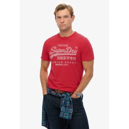 Rundhalsshirt Superdry "VL CLASSIC TEE", Herren, Gr. L, rot (indiana rot), Single Jersey, Obermaterial: 100% Baumwolle, bedruckt, regular fit h&uuml;ftbedeckend, Rundhals, Shirts Rundhalsshirt