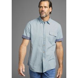 MAN'S WORLD Kurzarmhemd MAN'S WORLD, Herren, Gr. 5XL (72/74), N-Gr, blau (hellblau), Obermaterial: 55% Leinen, 45% Baumwolle, unifarben, Basic, comfort fit, Hemden, in Leinen-Baumwollmischung