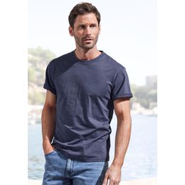T-Shirt John Devin "mit Slub-Garn Struktur", Herren, Gr. L (52/54), blau, Slub, Obermaterial: 100% Baumwolle, meliert, bequem normal, Rundhals, abgesteppte Kante, Shirts, aus leichter, strukturierter Baumwollqualität
