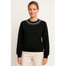 Sweatshirt Only "ONLJETT L/S O-NECK EMB. BOX SWT", Damen, Gr. M, schwarz detail:embellishment, Sweatware, Obermaterial: 60% Baumwolle, 40% Polyester, unifarben, Rundhals, Sweatshirts