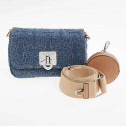 True Religion Blaue Schultertasche aus Jeans mit Logo-Muster