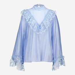 Blaue Bluse mit Mesh-Rüschen
