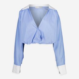 Blaue Oversized Fit Hemdbluse mit tiefem V-Ausschnitt