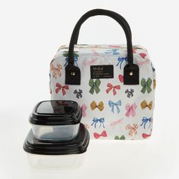3-teiliges weißes Lunchbag-Set mit Schleifenmuster