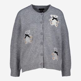 QED London Graue Strickjacke mit B&auml;renmotiven