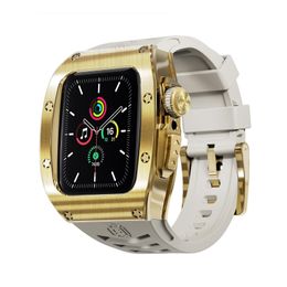 Wigento F&uuml;r Apple Watch Series 9 8 7 45 / SE 6 5 4 Silikon Band Metall Geh&auml;use