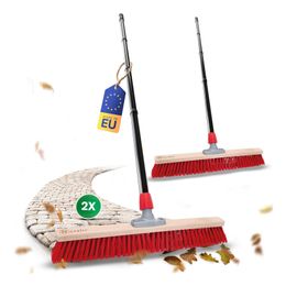 Novaliv 2X Stra&szlig;enbesen 60 cm mit Stiel drau&szlig;en Elaston Borsten Ideal als Besen drau&szlig;en Gartenbesen Harte Borsten mit Stiel Terassenbesen Hofbesen Stallbesen Kehrbesen Industriebesen Outdoor Broom
