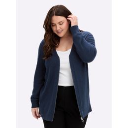 sheego Damen Strickjacke mit Melange-Effekt, dark blue-meliert, Gr&ouml;&szlig;e 52/54
