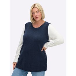 sheego Gro&szlig;e Gr&ouml;&szlig;en Pullunder mit kn&ouml;pfbaren Seitenschlitzen, dark blue-meliert, Gr&ouml;&szlig;e 52/54 - Damen