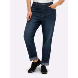 sheego Damen High-waist-Jeans mit Saumaufschlag, dark blue, Gr&ouml;&szlig;e 56