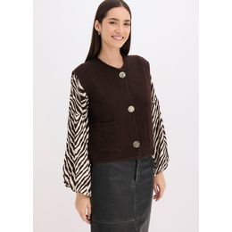 bonprix Strickweste mit dekorativen Kn&ouml;pfen, braun, Gr.44/46 (L), Mit aufgesetzten Taschen