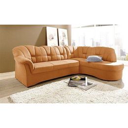 Ecksofa DOMO collection "Papenburg, zeitlose R&uuml;ckensteppung, elegante Armlehne, L-Form", orange (pfirsich), B:241cm H:84cm T:178cm, Kunstleder SOFTLUX;Luxus-Microfaser (100% Polyester);Struktur ( 90% Polyester, 10% Polyacryl);Microfaser PRIMABELLE (100% Polyester), Sofas, Ecksofa, mit Ottomane, wahlweise mit Bettfunktion, Topseller