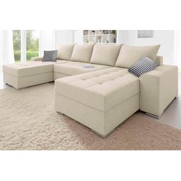 Wohnlandschaft Collection AB, B:313cm H:84cm T:161cmbeige, 100% Polyester, Sofas, "Josy XL U-Form, Breite: 313 cm", mit Bettfunktion, Bettkasten & 2