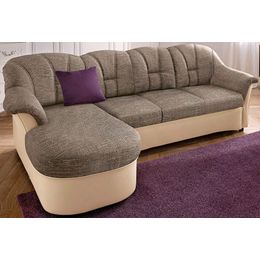 Ecksofa DOMO collection "Flores Schlafsofa, B/T/H: 233/142/86 cm, L-Form", braun (creme, beige, braun), B:231cm H:84cm T:142cm, Kunstleder SOFTLUX / Struktur ( 90% Polyester, 10% Polyacryl );NaturLEDER (echtes Rindsleder) in Sitz und R&uuml;cken. Korpus in passendem Kunstleder SOFTLUX bezogen;Microfaser PRIMABELLE (100% Polyester) / Struktur ( 100% Polyester ), Sofas, Ecksofa, wahlweise mit Bettfunktio