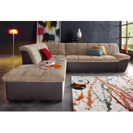 Ecksofa DOMO collection "Splash, aktuelle Sitz- und R&uuml;ckensteppung, Materialmix, L-Form", braun (braun, braun, beige), B:271cm H:76cm T:232cm, Kunstleder SOFTLUX / Struktur (90% Polyester, 10% Polyacryl);Luxus-Microfaser (100% Polyester) / Struktur (90% Polyester, 10% Polyacryl), Sofas, Ecksofa, wahlweise mit Bettfunktion