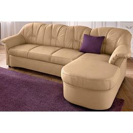 Ecksofa DOMO collection "Flores Schlafsofa, B/T/H: 233/142/86 cm, L-Form", beige (sand), B:231cm H:84cm T:142cm, Kunstleder SOFTLUX / Struktur ( 90% Polyester, 10% Polyacryl );NaturLEDER (echtes Rindsleder) in Sitz und R&uuml;cken. Korpus in passendem Kunstleder SOFTLUX bezogen;Microfaser PRIMABELLE (100% Polyester) / Struktur ( 100% Polyester ), Sofas, Ecksofa, wahlweise mit Bettfunktion, wahlweise mi