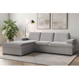 Sit & More Ecksofa SIT & MORE "Moreno L-Form, B: 247 cm", grau (hellgrau), B:247cm H:82cm T:171cm, 95% Polyester, 5% Polyamid, Sofas, Ecksofa, mit Armteilverstellung, optional Bettfunktion