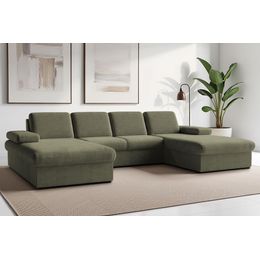 Sit & More Wohnlandschaft SIT & MORE "Moreno U-Form, B: 309 cm", gr&uuml;n (olive), B:309cm H:82cm T:171cm, 100% Polyester, Sofas, Wohnlandschaft, mit Armteilverstellung, optional Bettfunktion