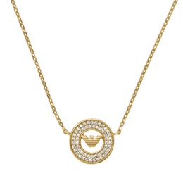 Kette mit Anhänger Emporio Armani "Schmuck Geschenk Silber 925 KEY BASICS EAGLE CORE", gold (gelbgoldfarben, kristallweiß), Halsketten, Damen, Silber 925 (Sterlingsilber), L: 42 B: 1mm, mit Zirkonia (synth.), B:1mm