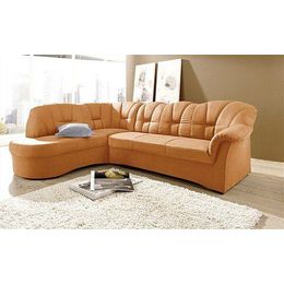 Ecksofa DOMO collection "Papenburg, zeitlose R&uuml;ckensteppung, elegante Armlehne, L-Form", orange (pfirsich), B:241cm H:84cm T:178cm, Kunstleder SOFTLUX;Luxus-Microfaser (100% Polyester);Struktur ( 90% Polyester, 10% Polyacryl);Microfaser PRIMABELLE (100% Polyester), Sofas, Ecksofa, mit Ottomane, wahlweise mit Bettfunktion, OTTOs Choice, Topseller