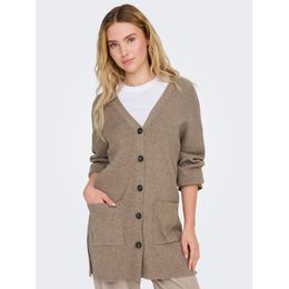 Strickjacke Only "ONLKATIA LS RIB V LOOSE CARDIGAN CC KNT", Damen, Gr. M (38), braun (malt ball detail:melange), Strick, Obermaterial: 50% Viskose, 27% Nylon, 23% Polyester, meliert, oversize, V-Ausschnitt, Strickjacken